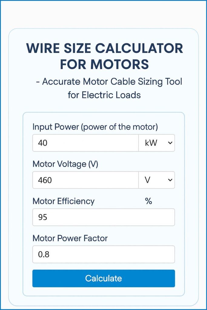 Wire Size Calculator For Motors – Accurate Motor Cable Sizing Tool For ...