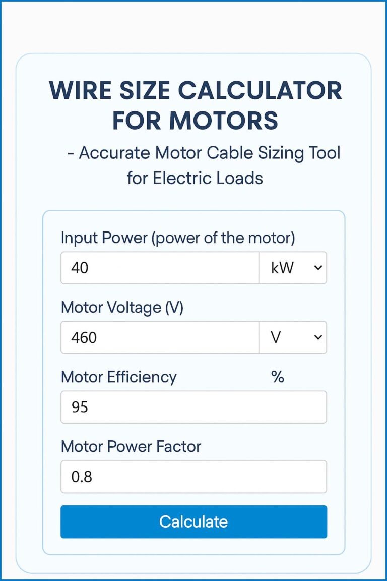 Wire Size Calculator For Motors – Accurate Motor Cable Sizing Tool For ...