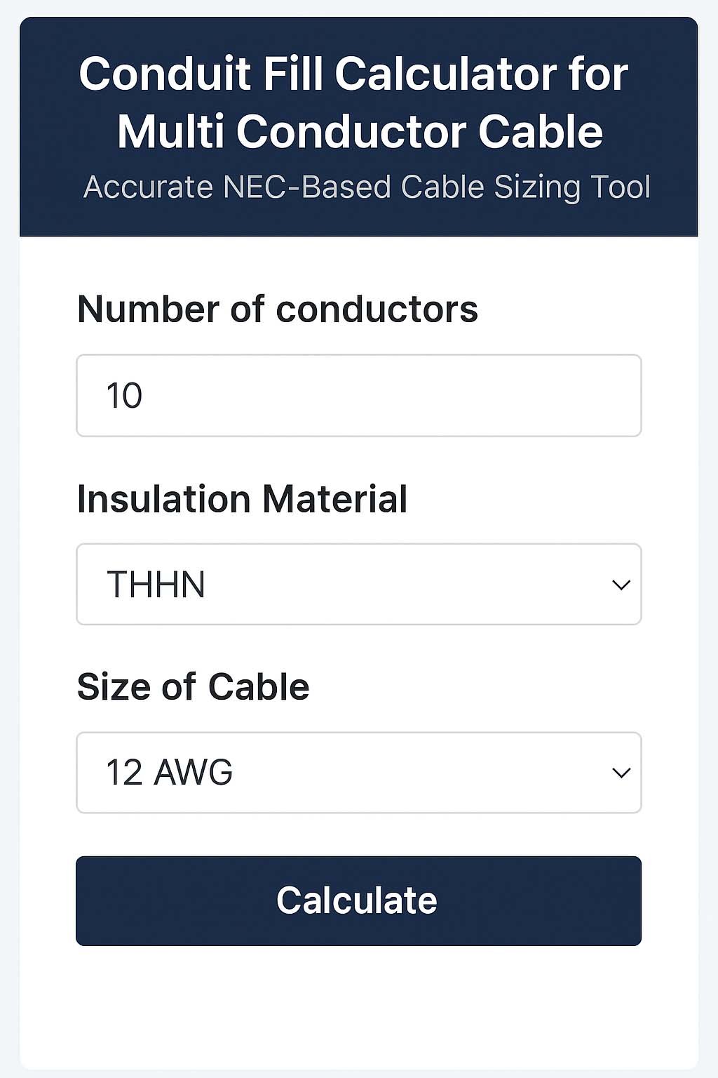 Conduit Fill Calculator For Multi Conductor Cable: Accurate NEC-Based ...