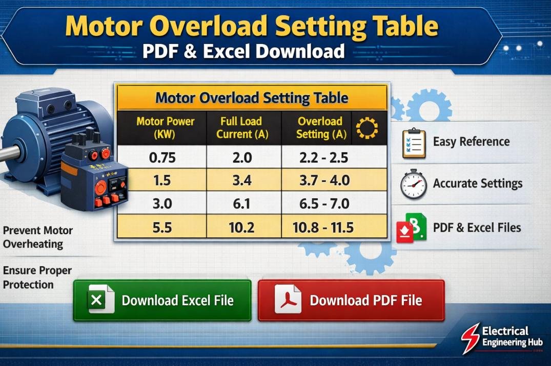 Motor Overload Setting Table PDF & Excel Download : Electrical ...